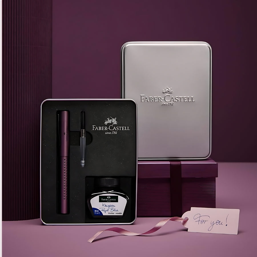 Cadou elegant - Set premium cu stilou mov, convertor si calimara cu ce ...